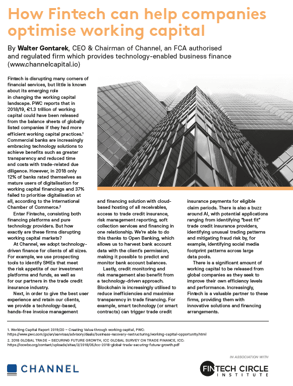 How fintech can help companies optimise working capital - Channel ...